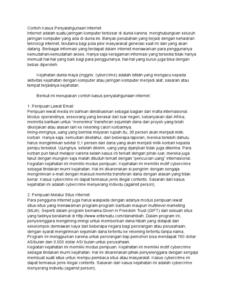 Contoh Kasus Penyalahgunaan Teknologi - Pingky Mutia Nanda P PDF | PDF