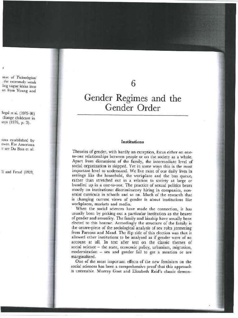 Connell - (1987) - Gender Regimes and Gender Order PDF | PDF
