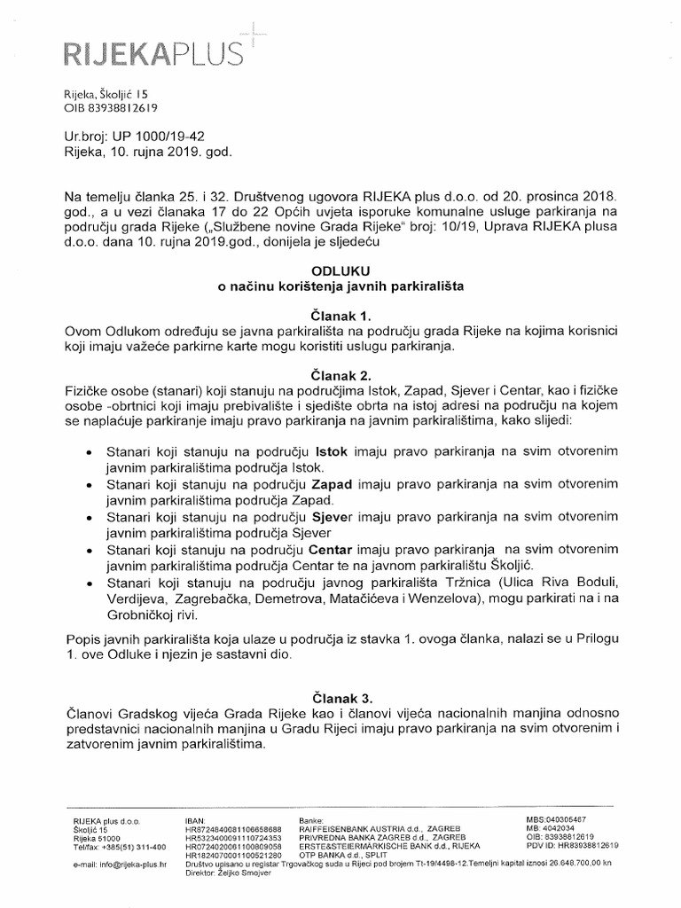 Odluka o Nacin Koristenja Javnih Parkiralista Up 1000 19 42 Prilog 1 PDF | PDF