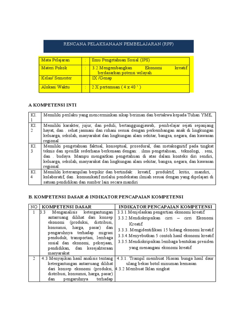 RPP Akreditasi Lengkap 1 KD | PDF