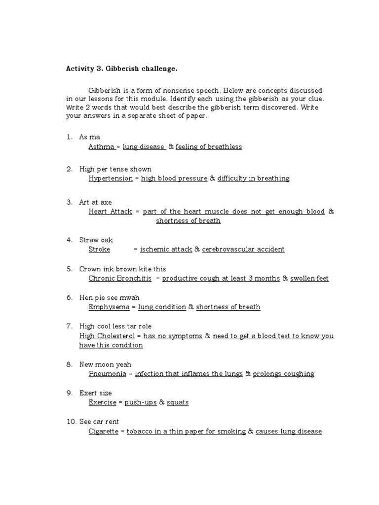 Gibberish Medical Terms Challenge | PDF | Wellness