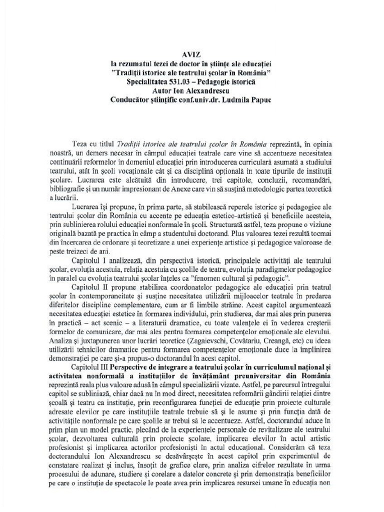 Aviz Rezumat Raluca Sas-Marinescu PDF | PDF