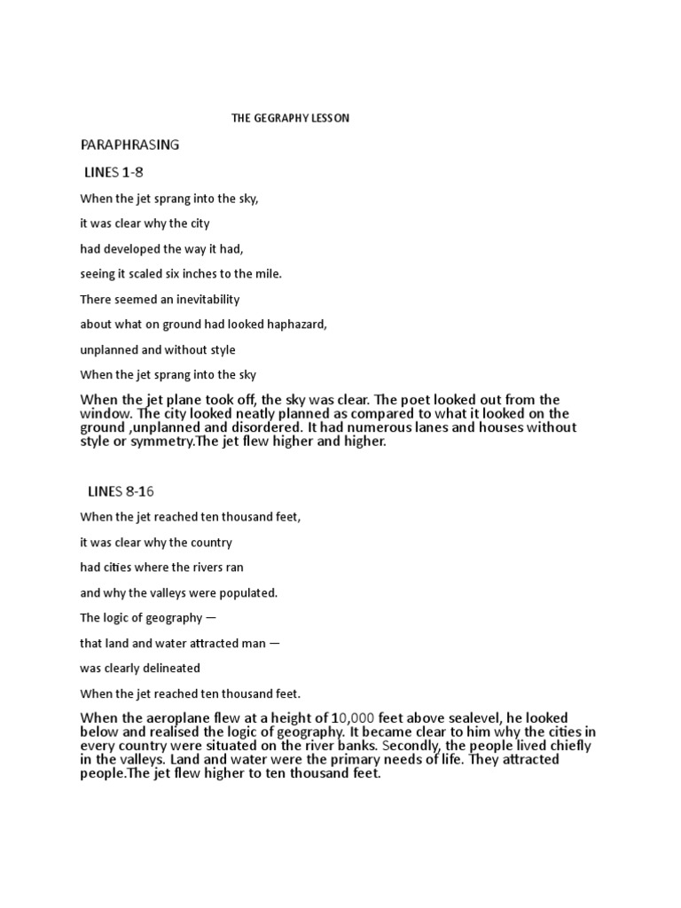 Insights from "Geography Lesson" Poem | PDF