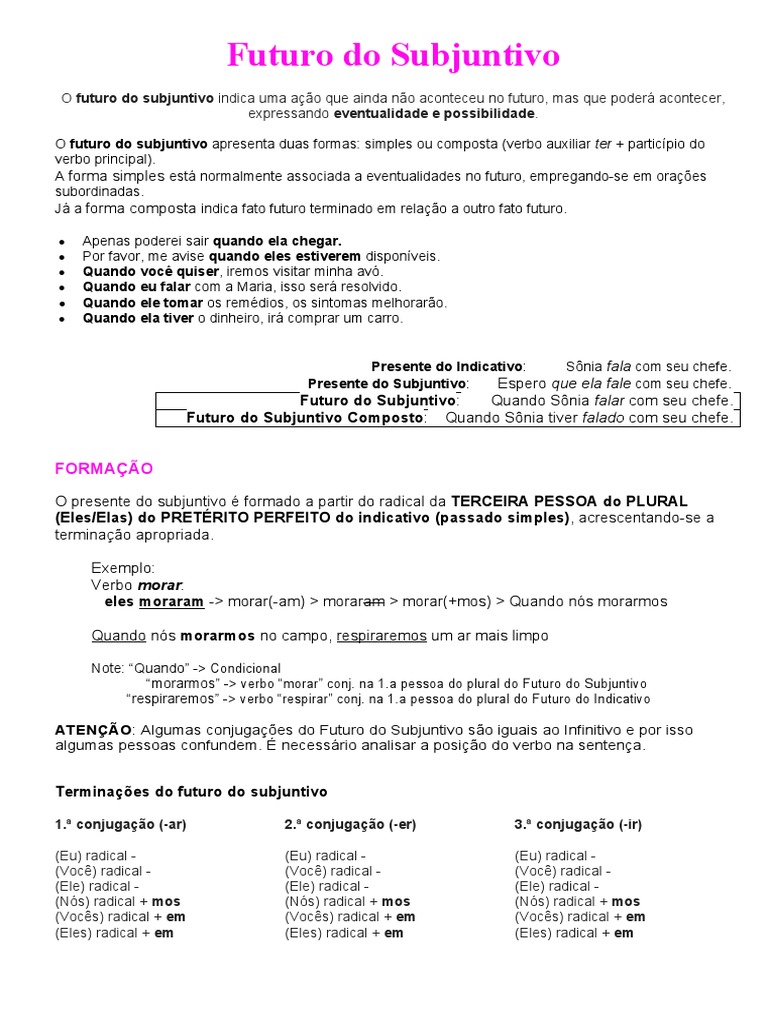 Subjuntivo, Futuro COM REPOSTAS | PDF | Gramática | Linguística
