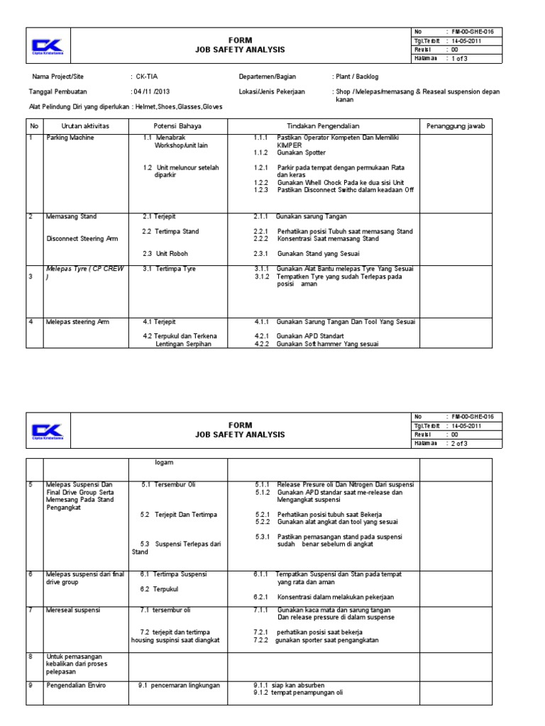 JSA Pelepasan Suspensi Depan LH 773 | PDF