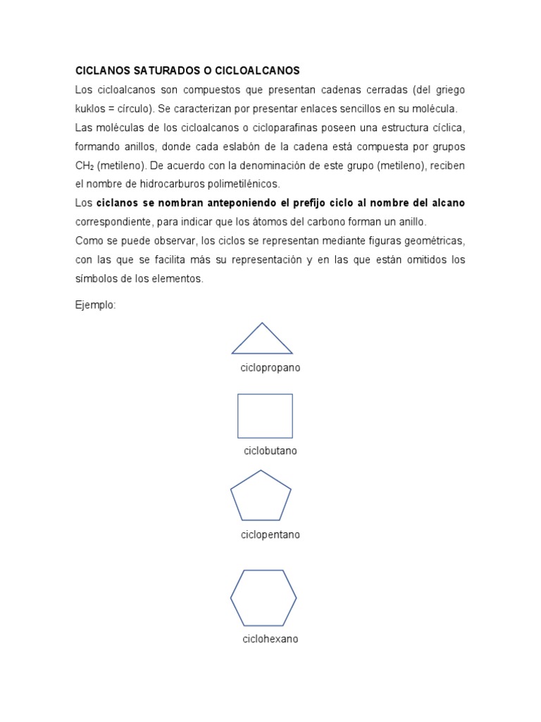 CICLANOS SATURADOS O CICLOALCANOS | PDF | Ciencias fisicas | Hidrocarburos