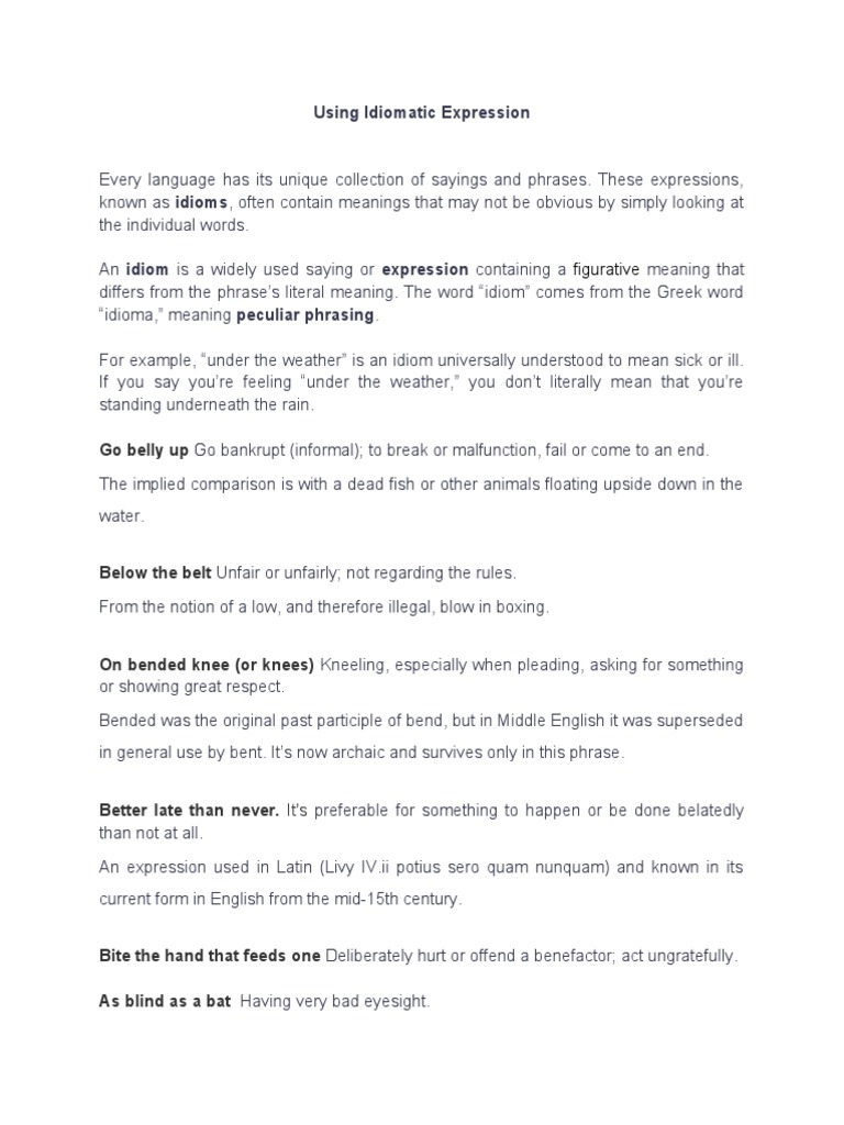 Using Idiomatic Expression | PDF | Idiom | English Language