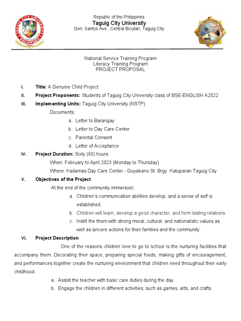 Project Proposal NSTP | PDF | Child Care | Cognition