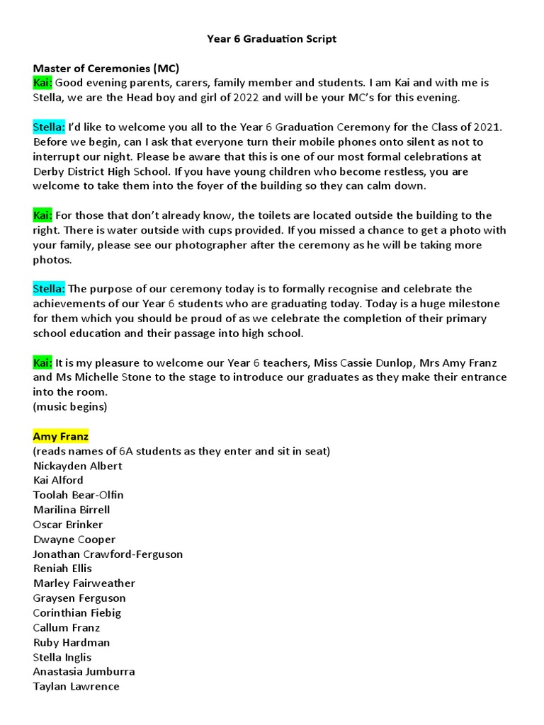 Year 6 Graduation Script 2022 | PDF | Courage | Psychology