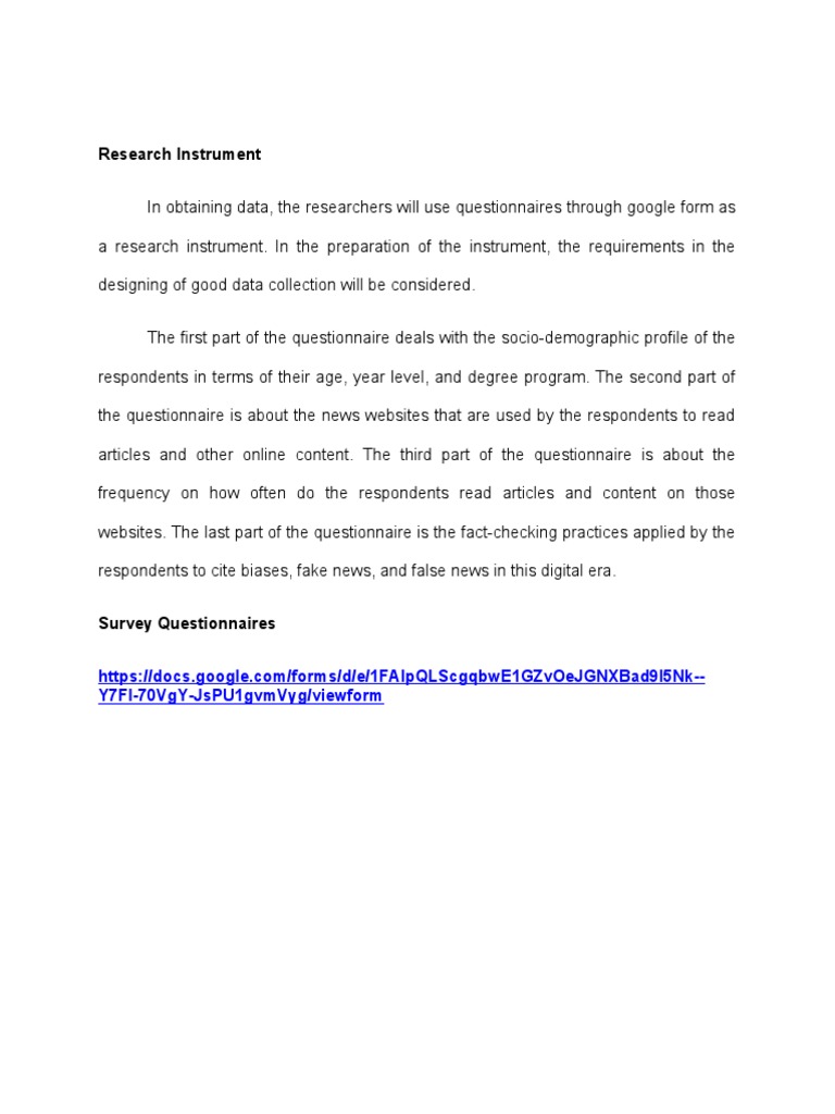 Survey Instrument for Research Data Collection | PDF