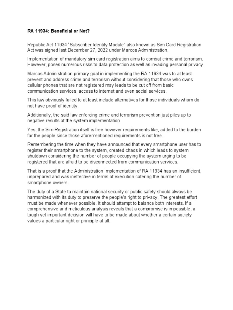 Sim Card Registration Act | PDF