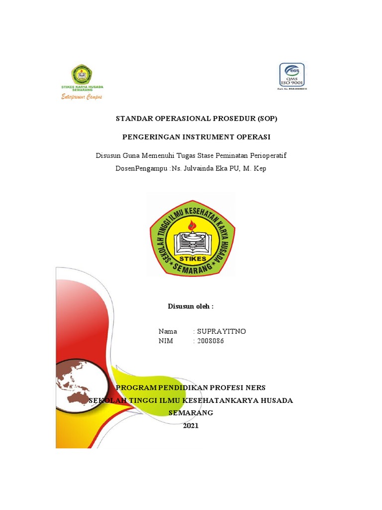 SOP Pengeringan Instrumen Operasi | PDF