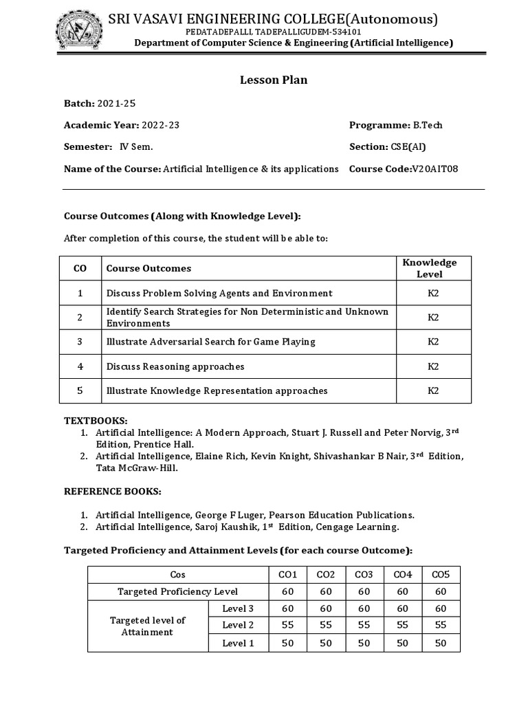 V20 Aia Lesson Plan Cai Pdf Educational Technology Artificial