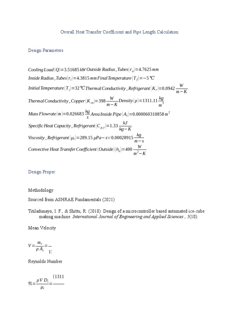 Overall Heat Transfer Coefficient and Pipe Length Calculation | PDF ...