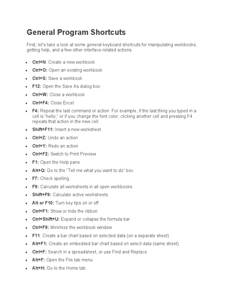 General Excel Keyboard Shortcuts | PDF | Microsoft Excel | Worksheet General Excel Keyboard Shortcuts | PDF | Microsoft Excel | Worksheet