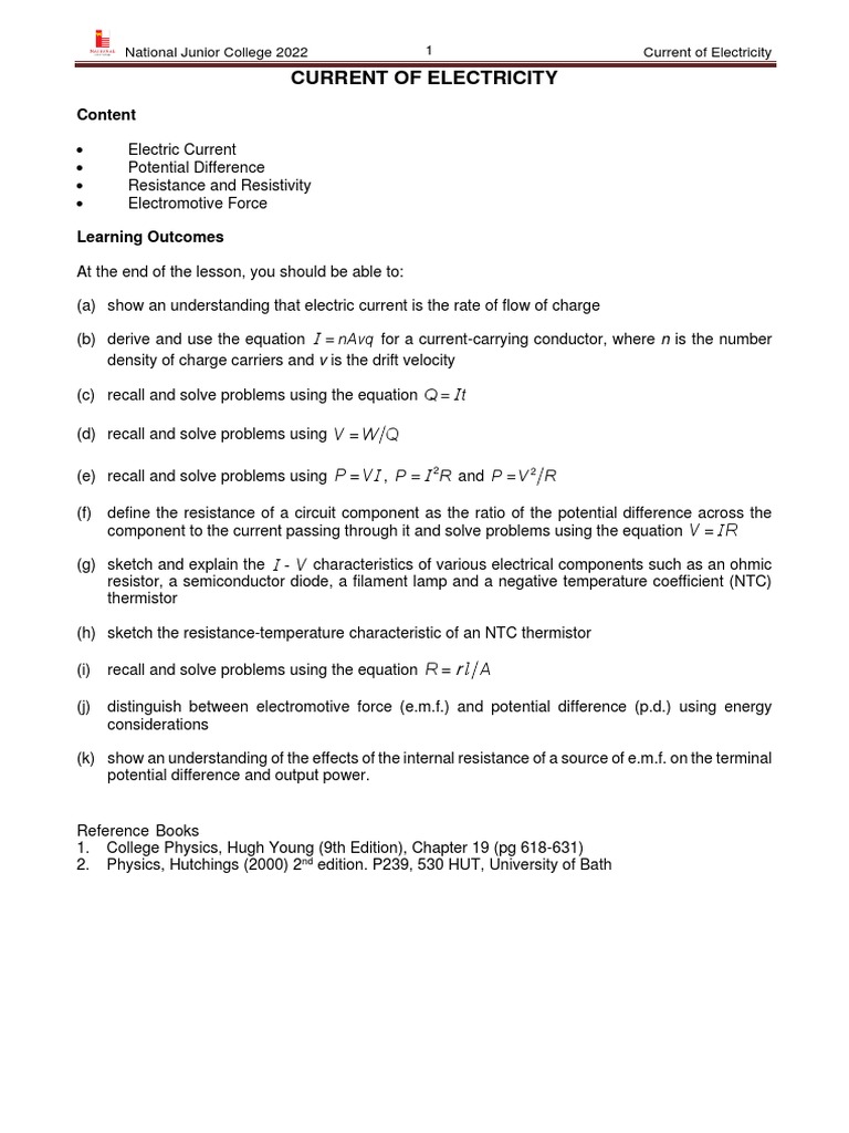 Current of Electricity: Content | PDF | Electrical Resistance And Conductance | Electric Current