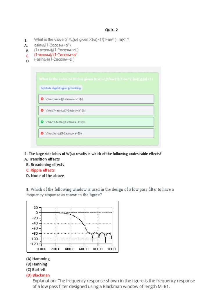DSP Quiz Assignment ProbSolving CE2 Upload | PDF | Signal Processing | Telecommunications ...