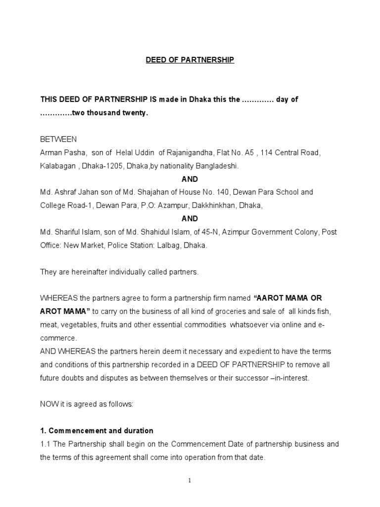 DEED OF PARTNERSHIP Version 2 | PDF | Partnership | Banks