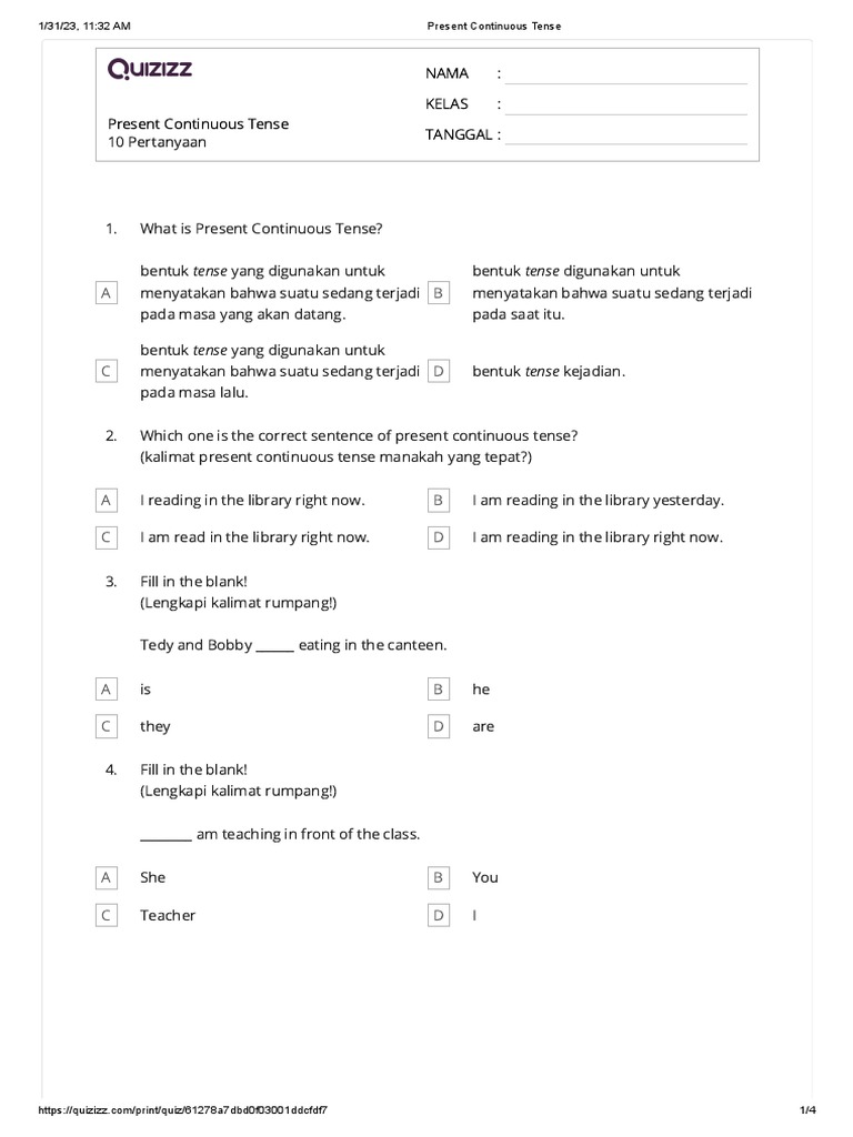Present Continuous Tense | PDF