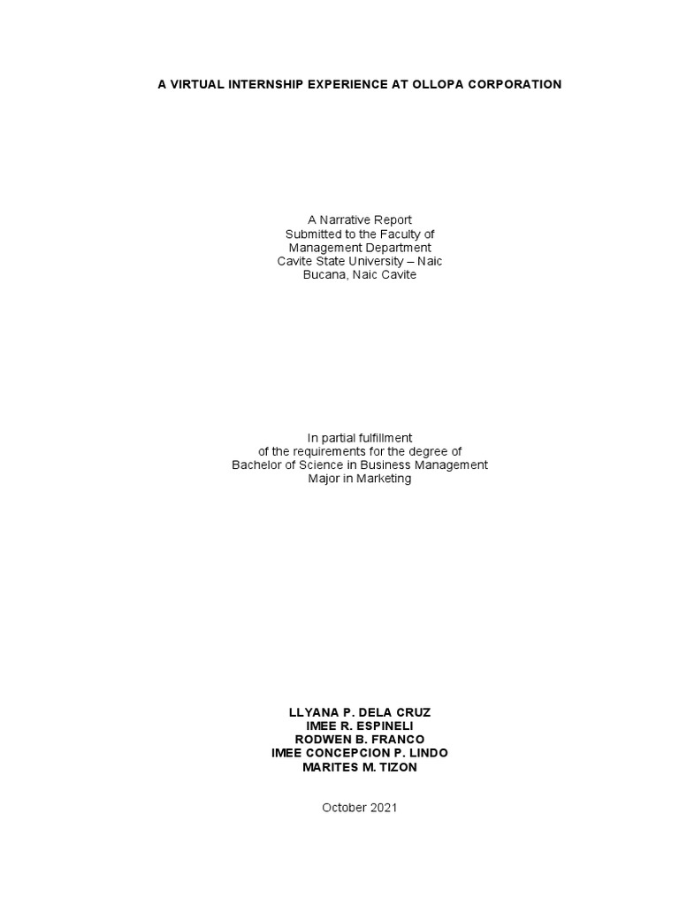 Narrative Report Original | PDF | Business Development | Cognition