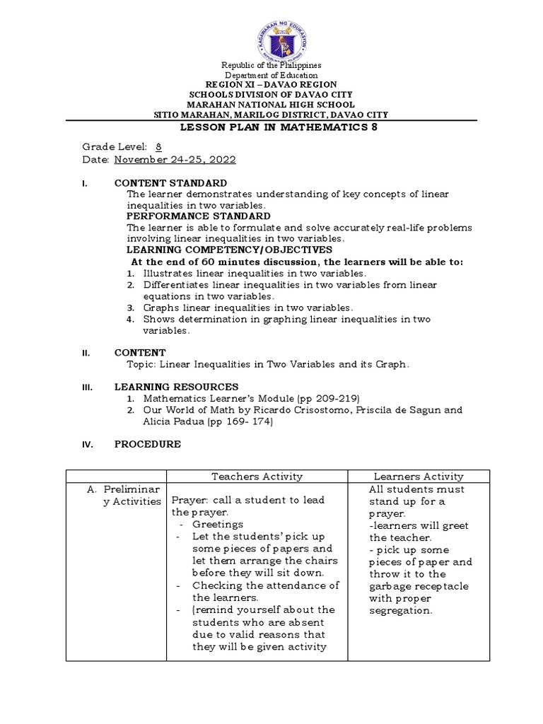 Linear Inequalities in Two Variables | PDF | Equations | Variable ...