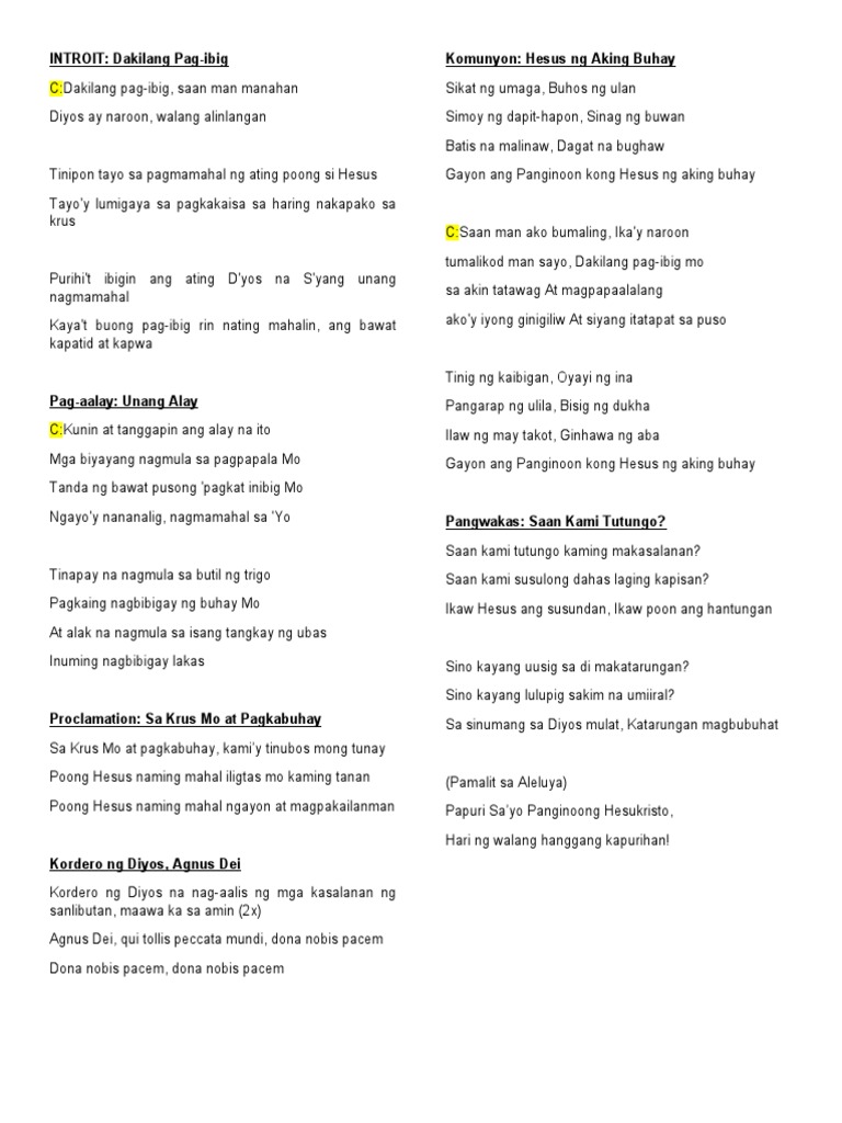 March Mass Songs Lyrics | PDF