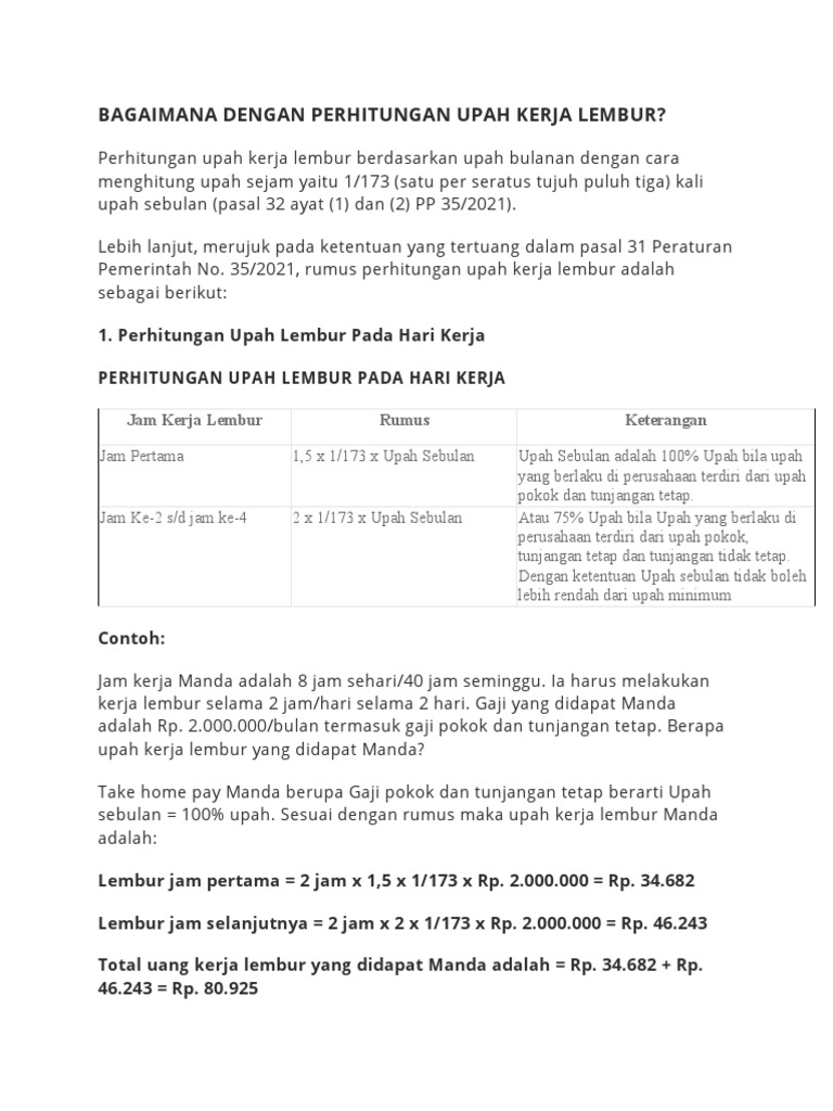 Perhitungan Upah Kerja Lembur | PDF | Karier & Perkembangan ...