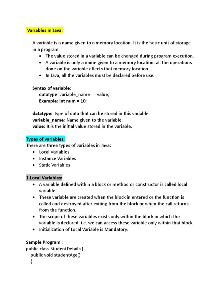 2.java Variables | PDF | Variable (Computer Science) | Class (Computer ... 2.java Variables | PDF | Variable (Computer Science) | Class (Computer ...