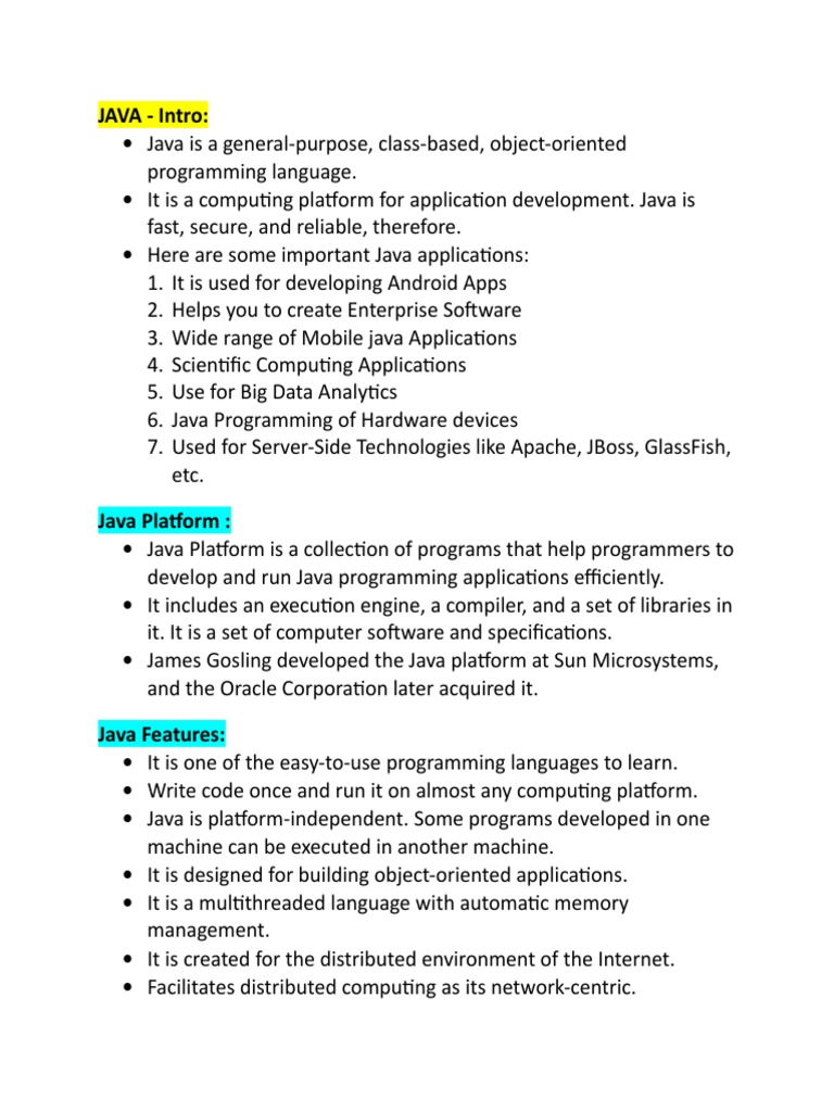 1.java Intro | PDF | Java Virtual Machine | Java (Programming Language) 1.java Intro | PDF | Java Virtual Machine | Java (Programming Language)