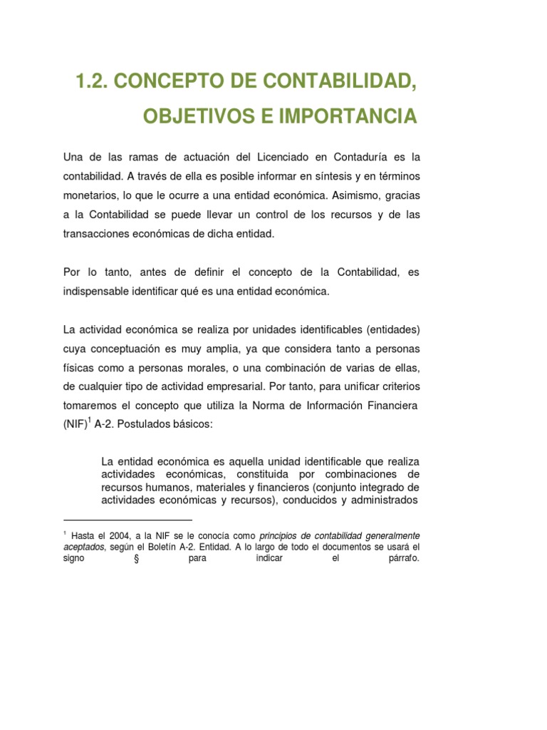 1.2. Concepto de Contabilidad, Objetivos e Importancia. PDF | PDF ...