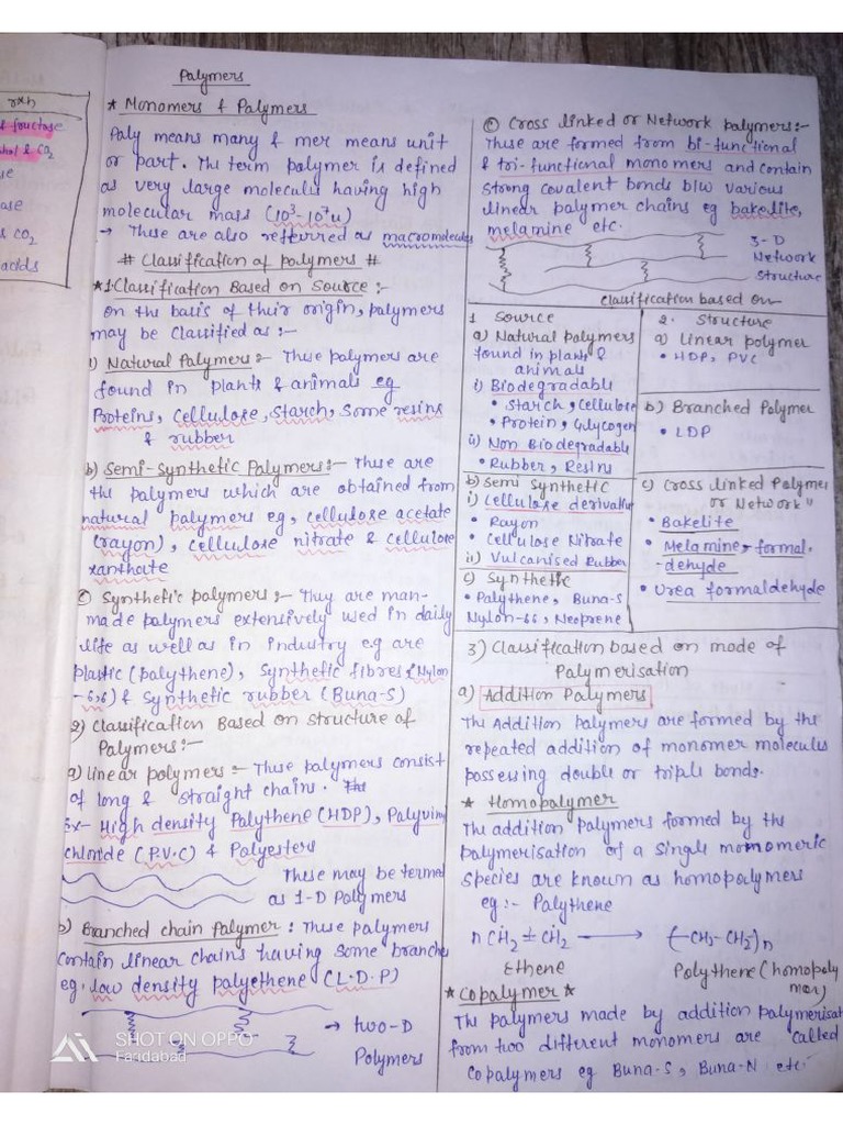 Polymers Short Notes (Pankaj Sir) | PDF