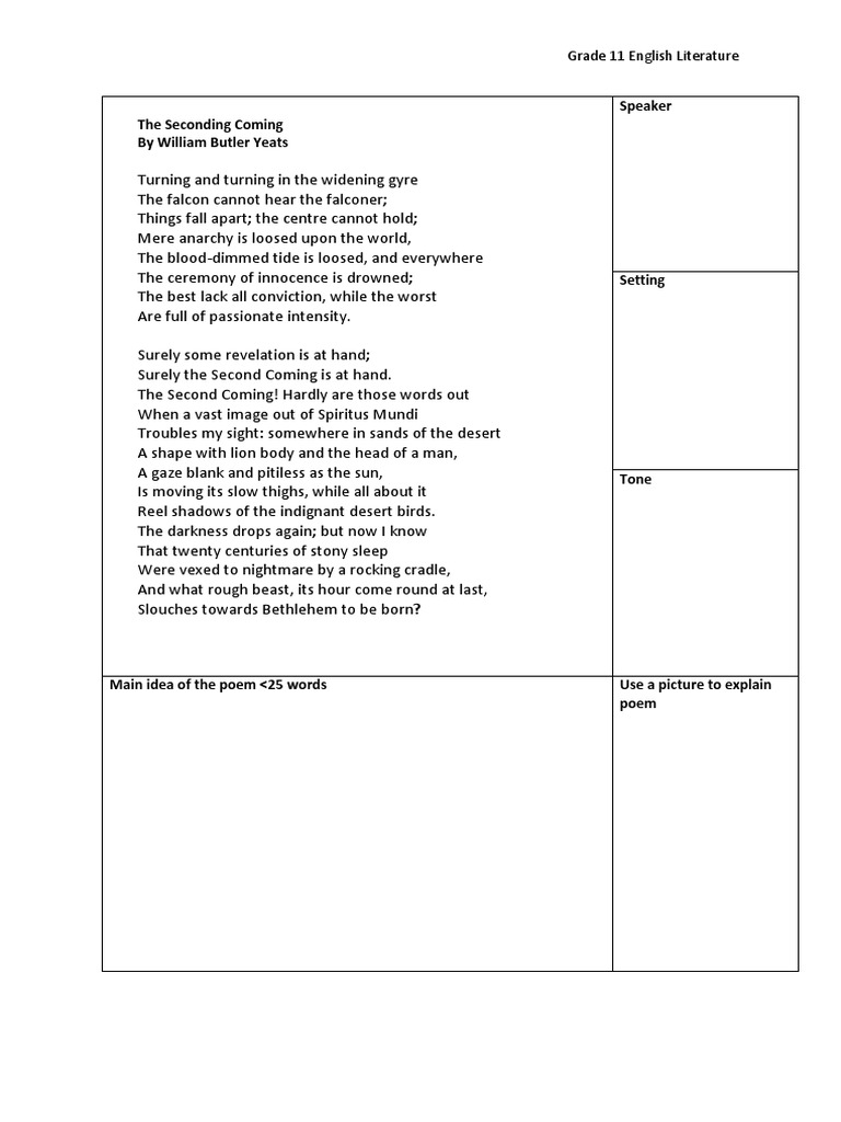 Second Coming Poem and Questions PDF | PDF