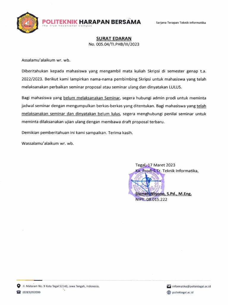 Surat Edaran Dosen Pembimbing Skripsi 4 | PDF Surat Edaran Dosen Pembimbing Skripsi 4 | PDF