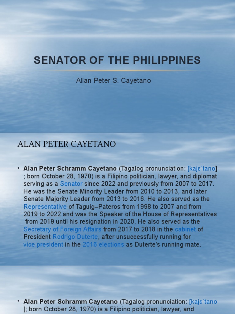 SENATOR Allan Peter Cayetano | PDF | Government | Philippines