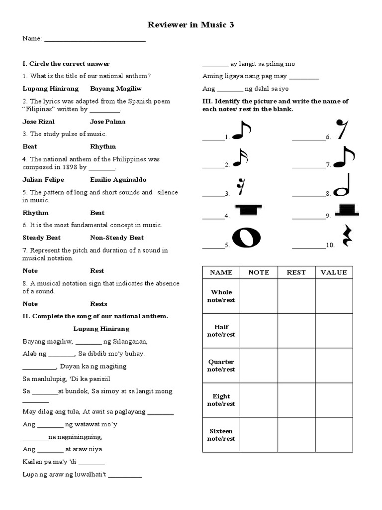 Reviewer in Music 3 | PDF | Musical Forms | Entertainment