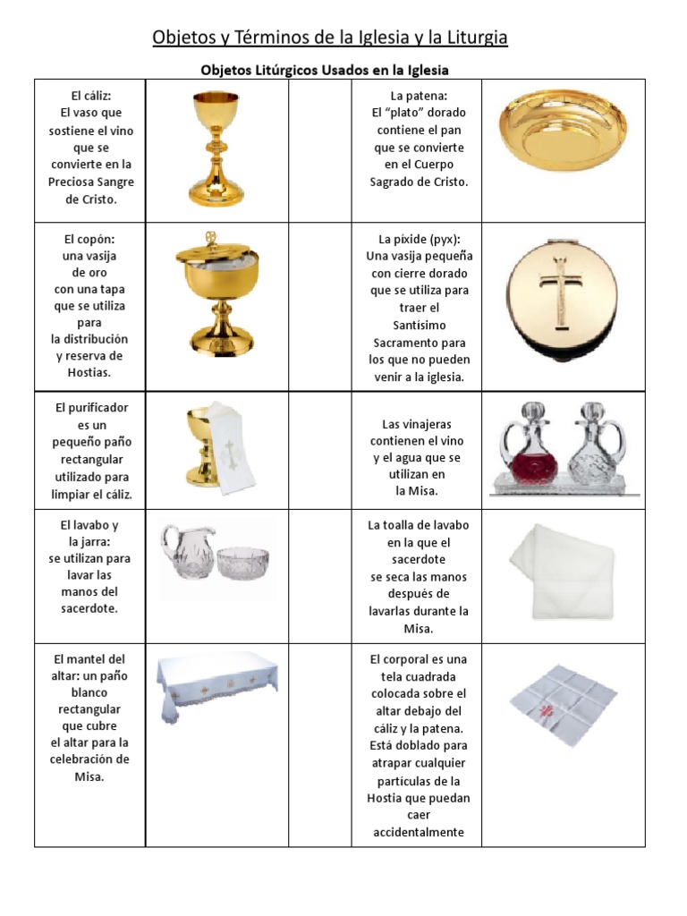 Church Liturgical Objects and Terms Spanish Final PDF | PDF | Misa ...