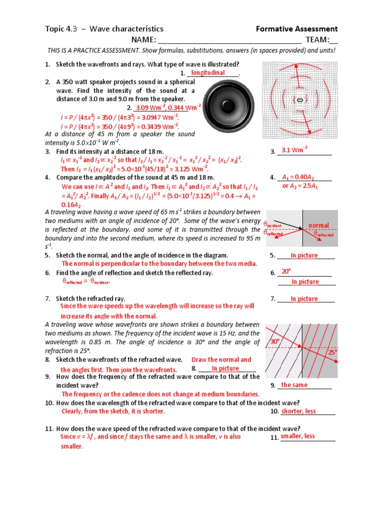 Topic_4.3_Formative_Answer_Key | PDF | Waves | Refraction