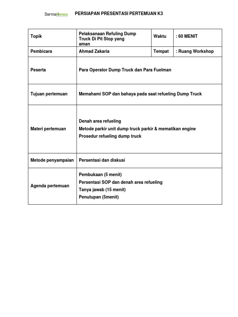 Memahami Prosedur Refueling Dump Truck yang Aman | PDF