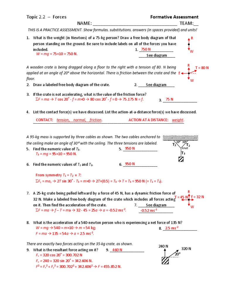 Physics Topic - 2.2 - Formative - Answer - Key | PDF | Force | Friction
