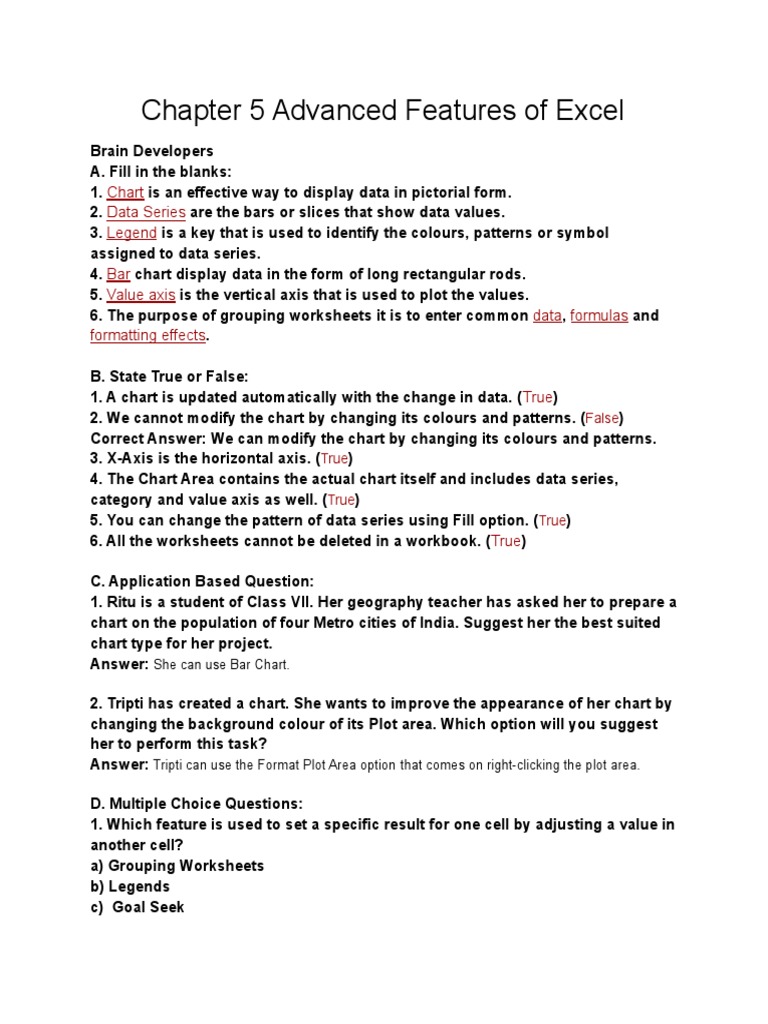 Chapter 5 Advanced Features of Excel PDF | PDF | Chart | Microsoft Excel