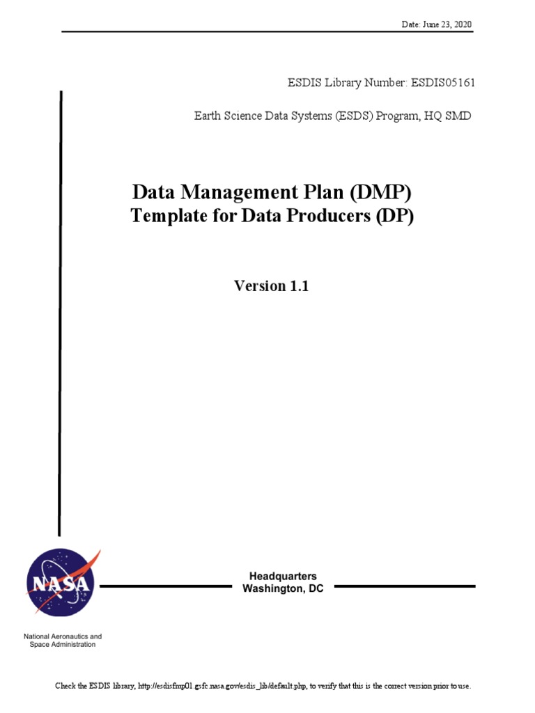 NASA Data Management Plan Template | PDF | Data | Metadata