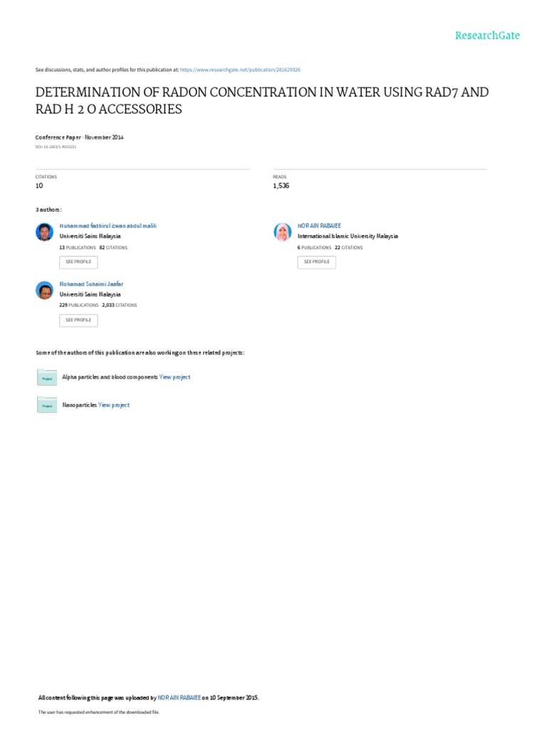 Determination of Radon Concentration in Water Using Rad7 and Radh2o ...