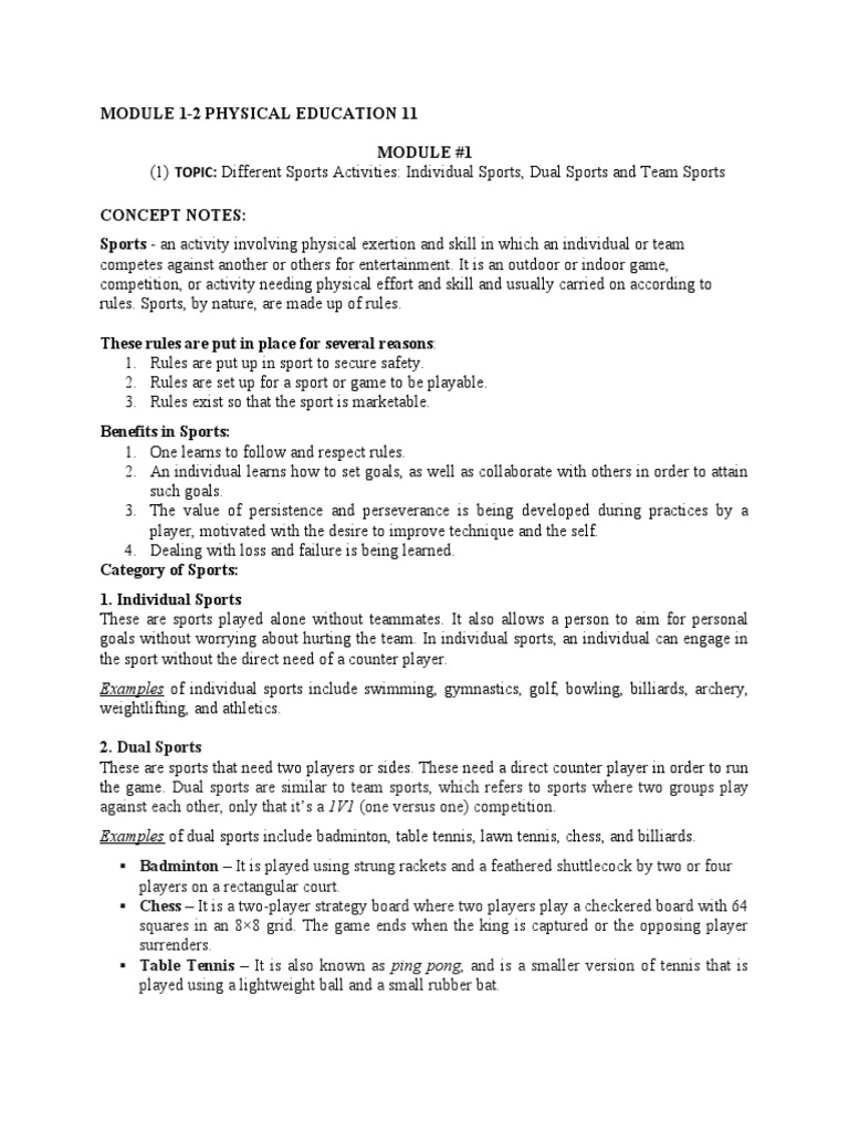 Module 1 2 P.E 11 | PDF | Track And Field | Individual Sports