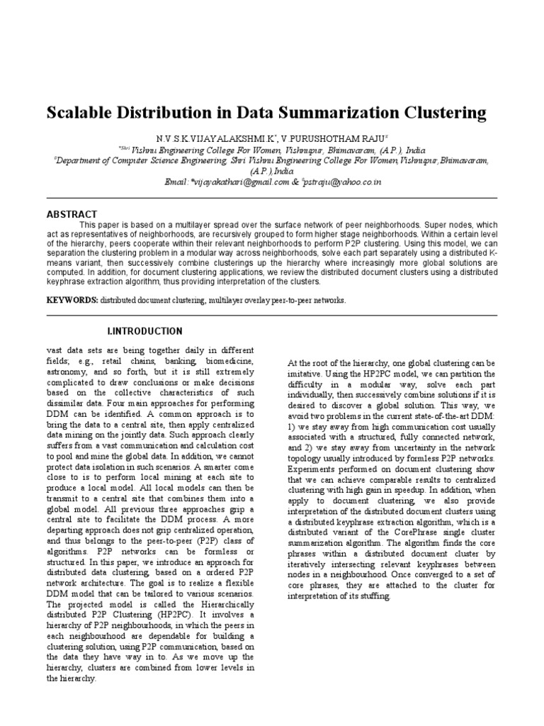Scalable Distribution in Data Summarization Clustering | PDF | Cluster Analysis | Peer To Peer
