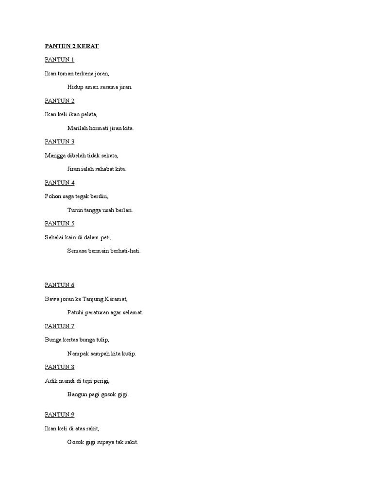 Pantun 2 Kerat untuk Kanak-Kanak | PDF
