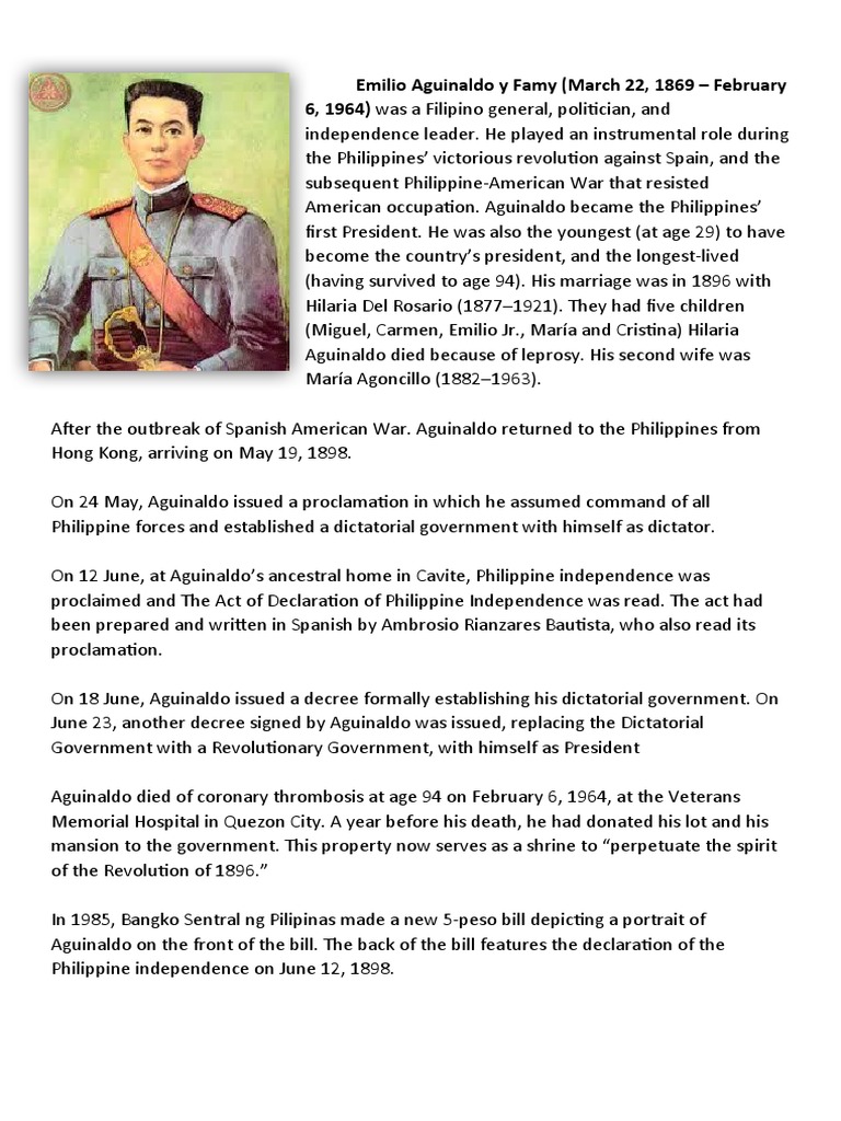 Emilio Aguinaldo: First Philippine President | PDF | Philippines ...