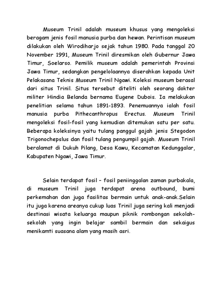Museum Trinil Adalah Museum Khusus Yang Mengoleksi Beragam Jenis Fosil ...
