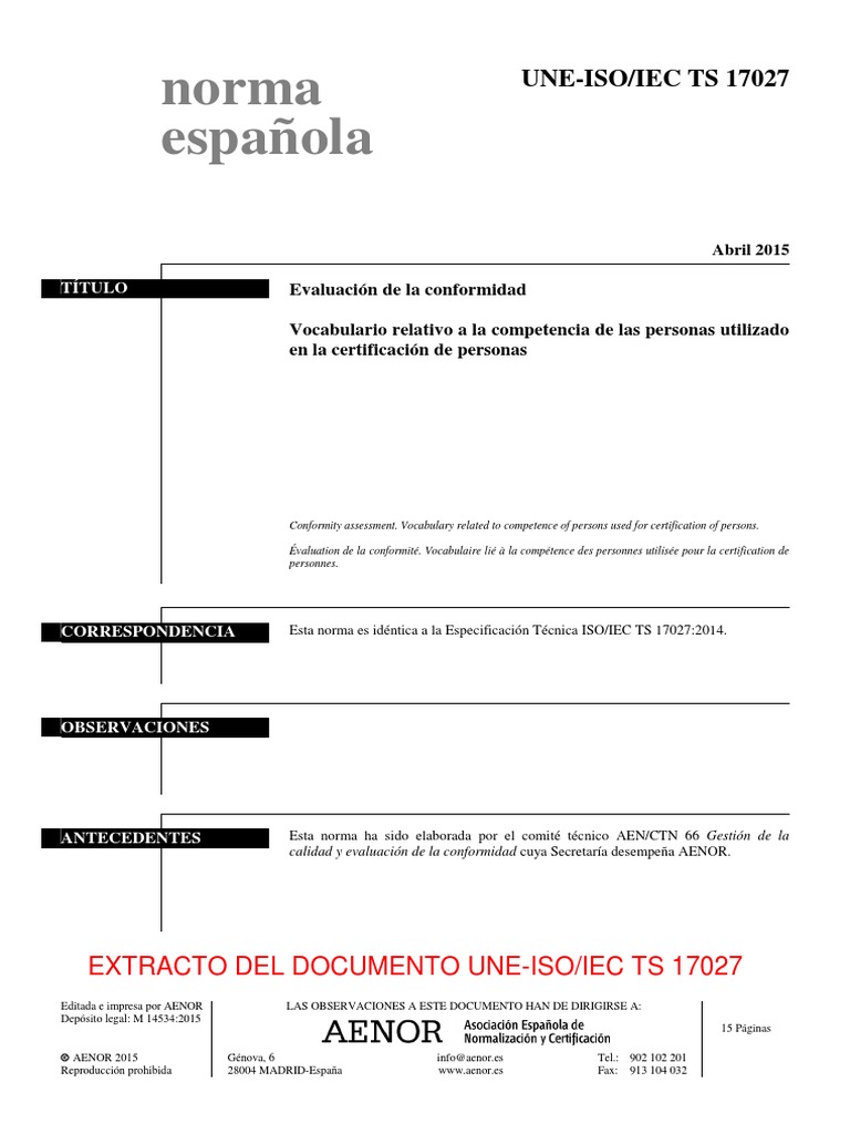 (Ex) Une-Iso (Iec TS 17027 2015 | PDF