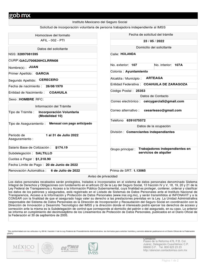 Comprobante Alta Imss | PDF | Privacidad de la información | Gobierno