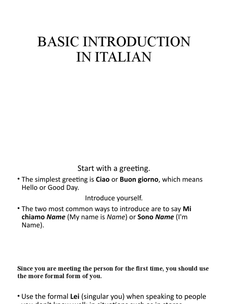 Italian Basic Introduction Week 1 | PDF | Linguistics | Languages
